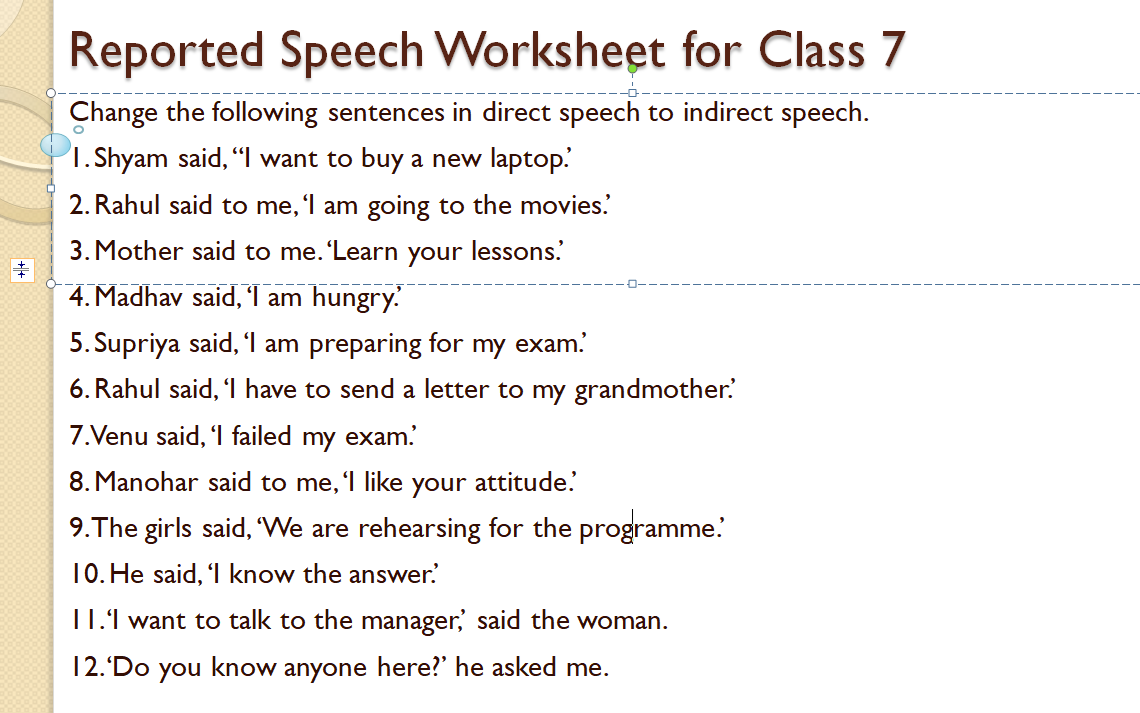 Direct And Indirect Speech Worksheet For Class 7 - NCERT Guides.Com