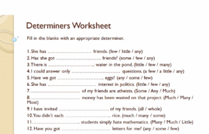 Determiners Worksheet For Class 9 CBSE - NCERT Guides.Com