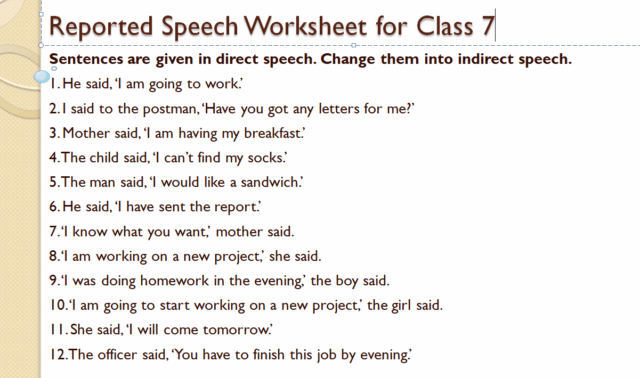 Direct and Indirect Speech Worksheet for Class 7 - NCERT Guides.Com