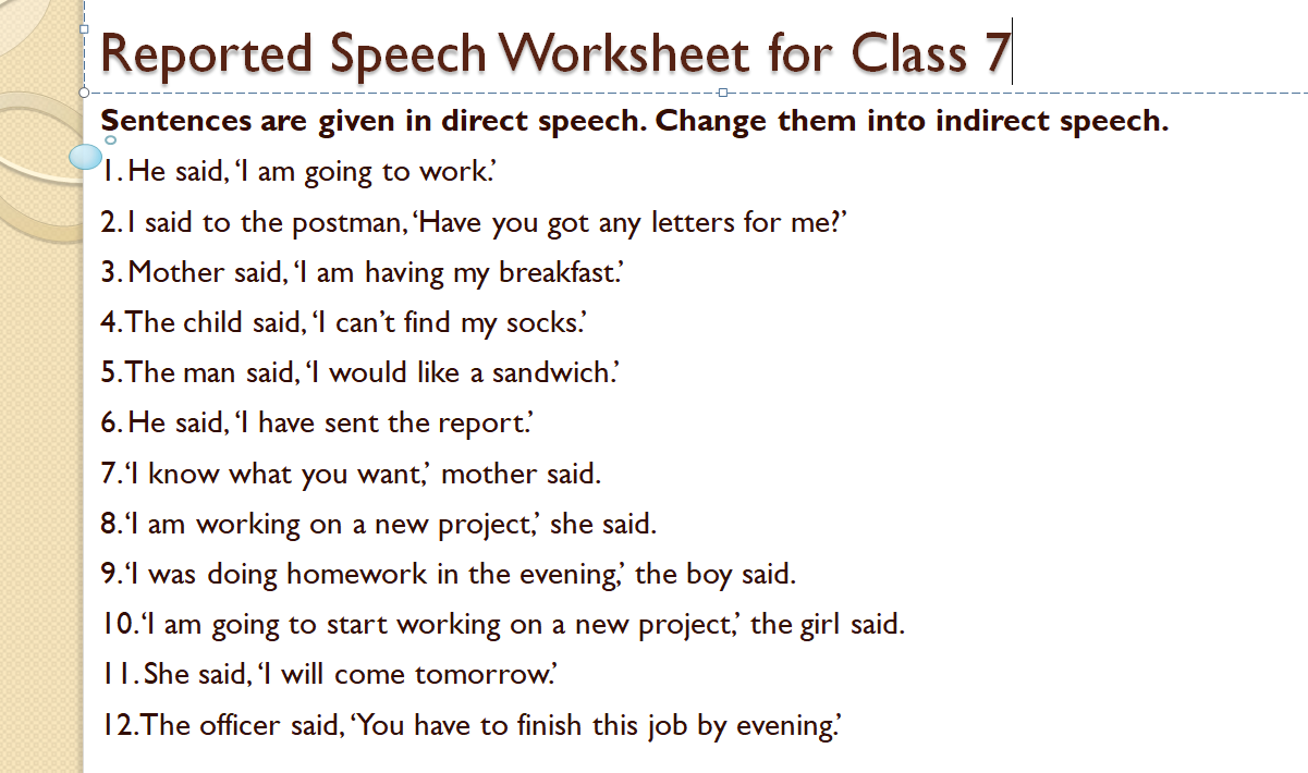 Direct and Indirect Speech Worksheet for Class 7 - NCERT Guides.Com